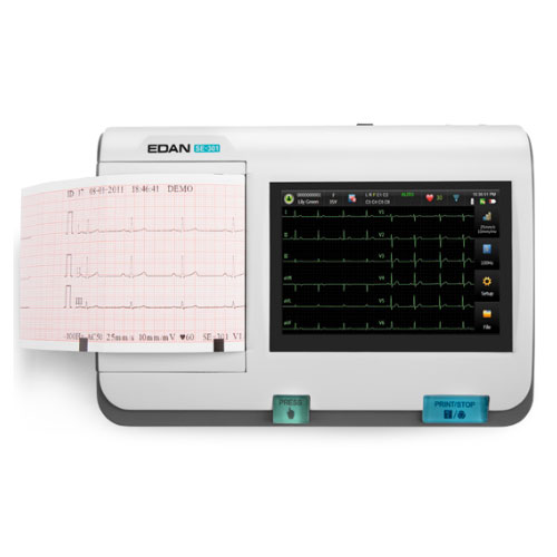 Electrocardiógrafo de 3 canales, pantalla táctil, modelo SE-301, marca Edan Instruments, EAN-SE-301