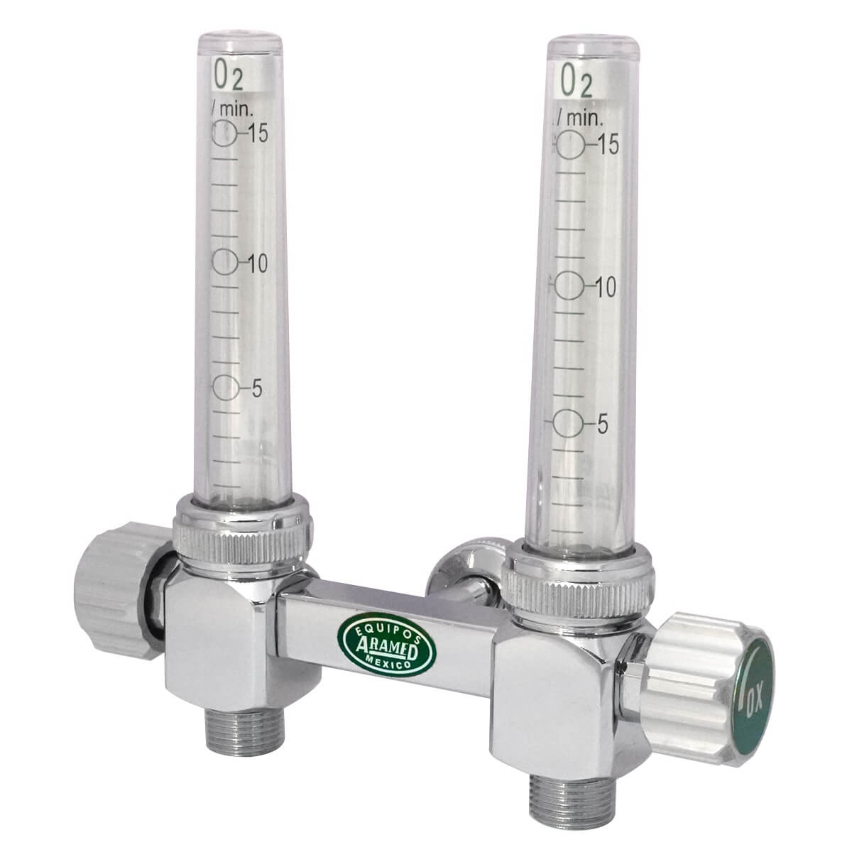 Flujómetro doble con conexión tipo CHEMETRON, marca Aramed, ARD-902382