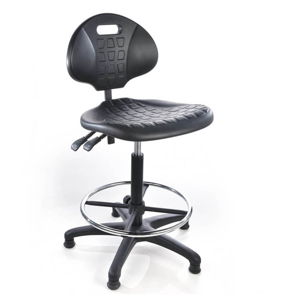 Banco poliuretano de laboratorio alto con respaldo y aro, marca Moec ...